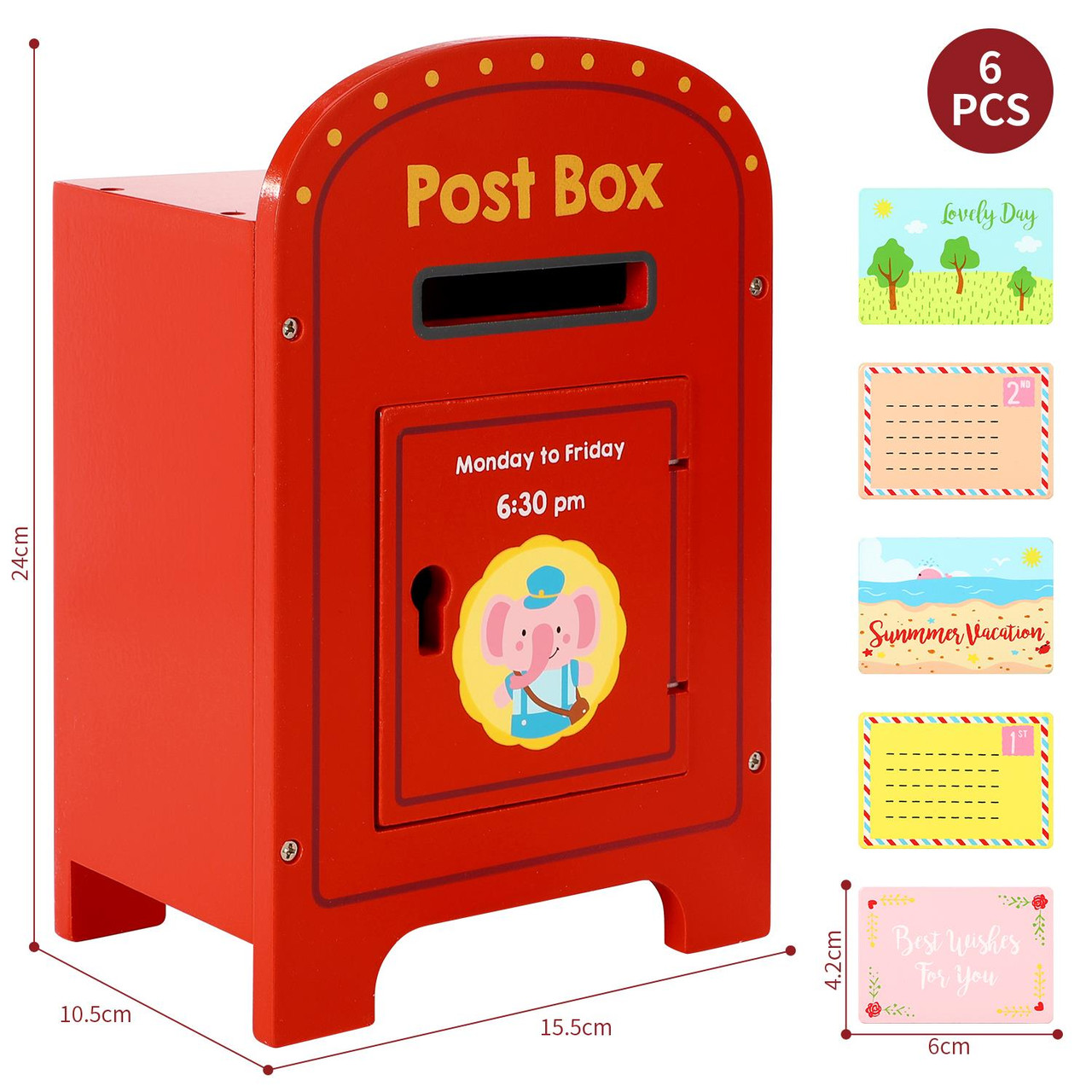 SOKA Wooden Post Box Cute Elephant Stamps and Mail Creative Pretend ...