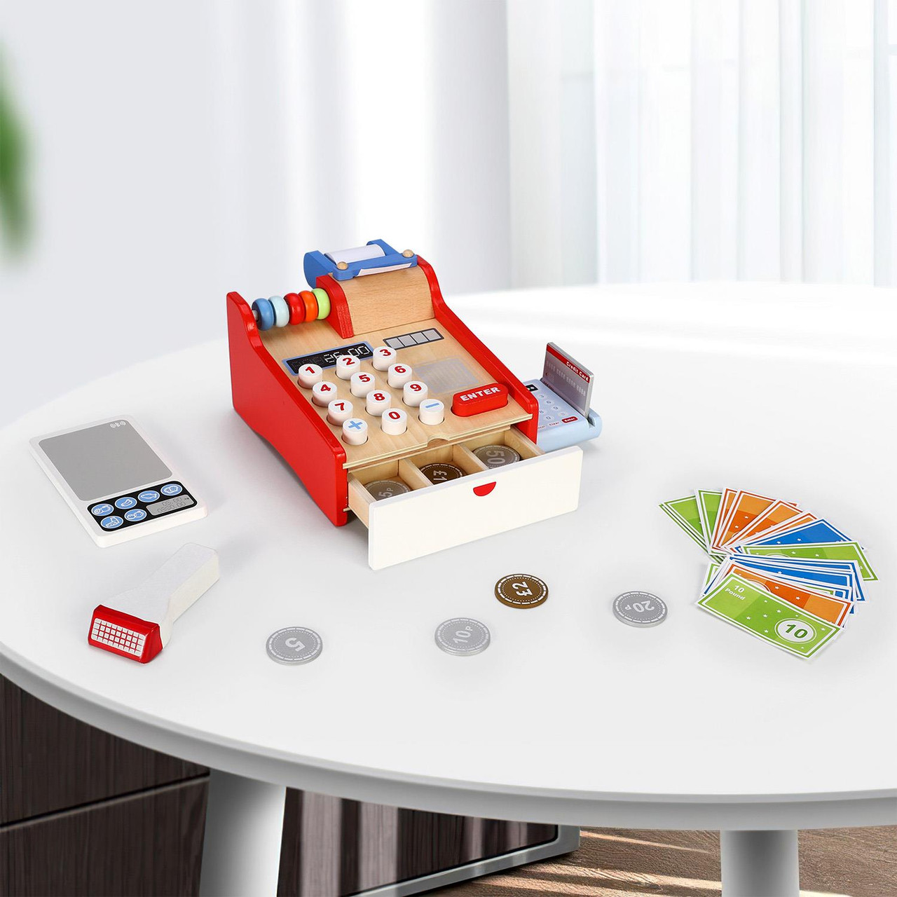 SOKA Wooden Cash Register Children’s Shop Grocery Checkout Till Toy ...