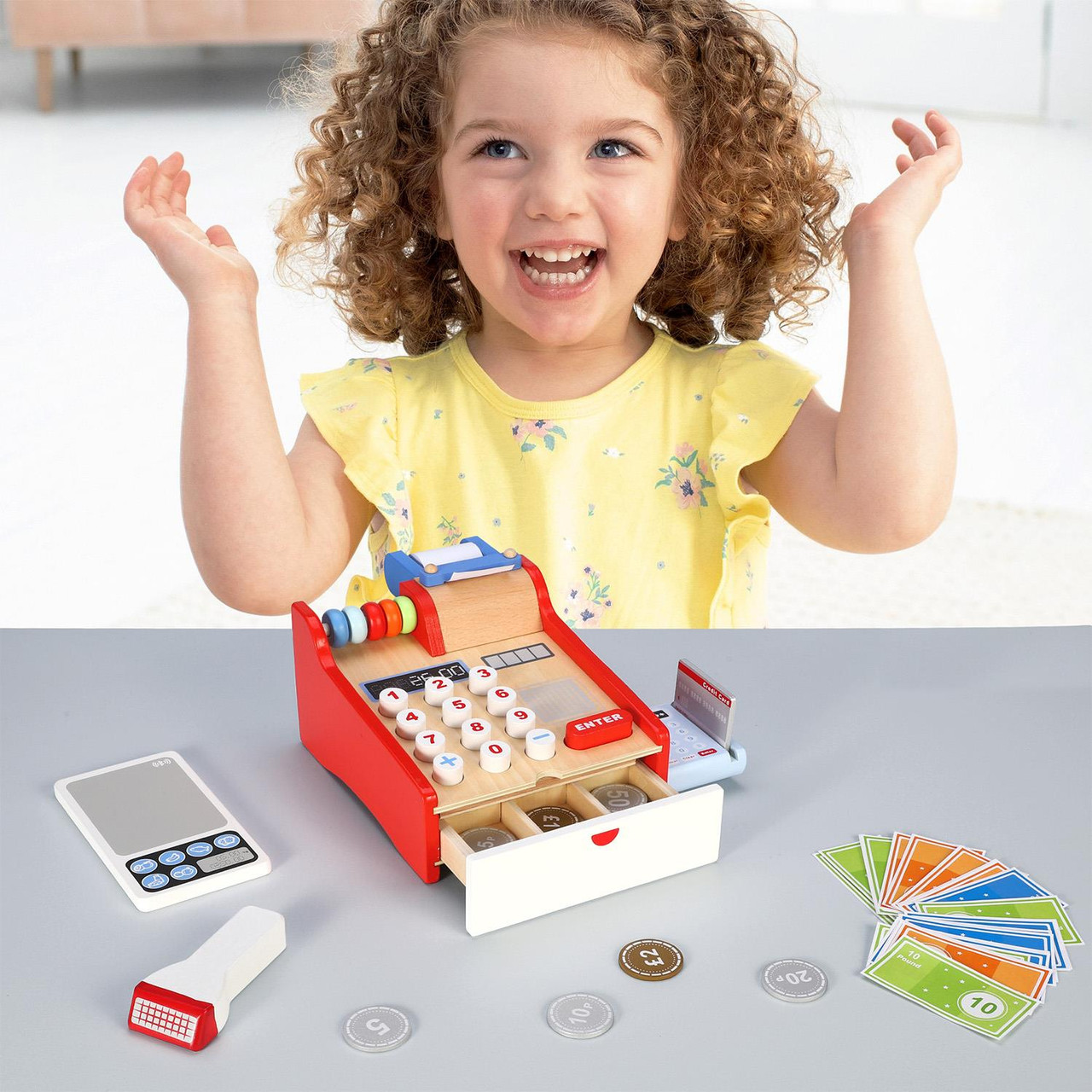SOKA Wooden Cash Register Children’s Shop Grocery Checkout Till Toy ...