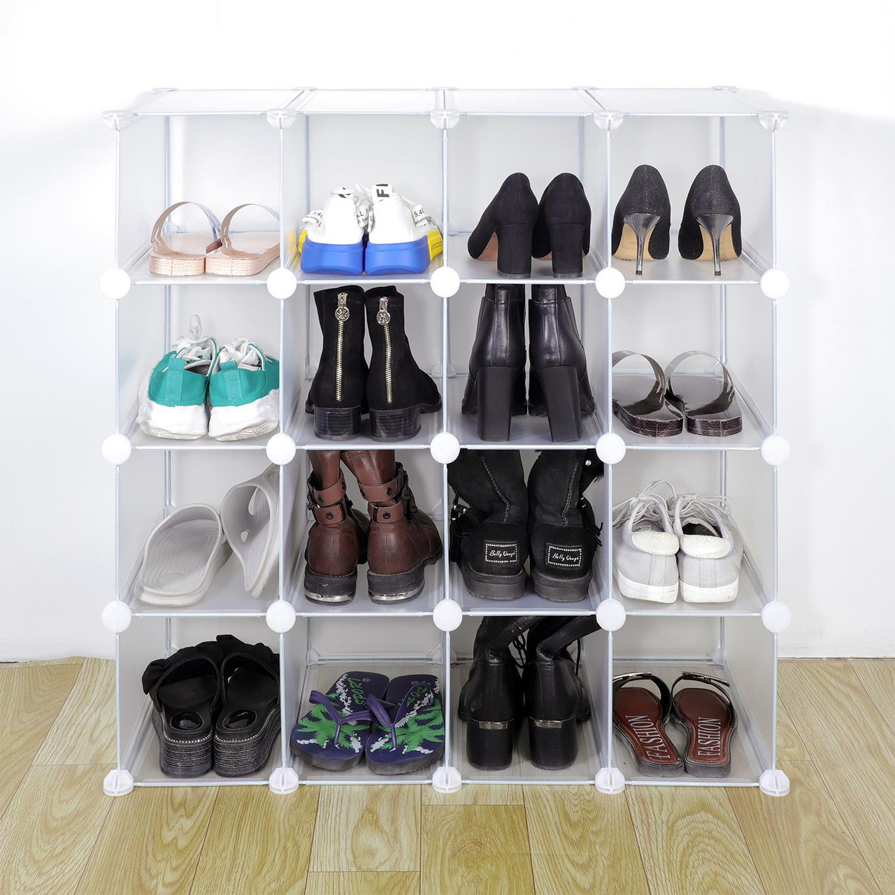 Vinsani Interlocking 16 Section Multi-Purpose Cube Shoe Rack Organiser ...