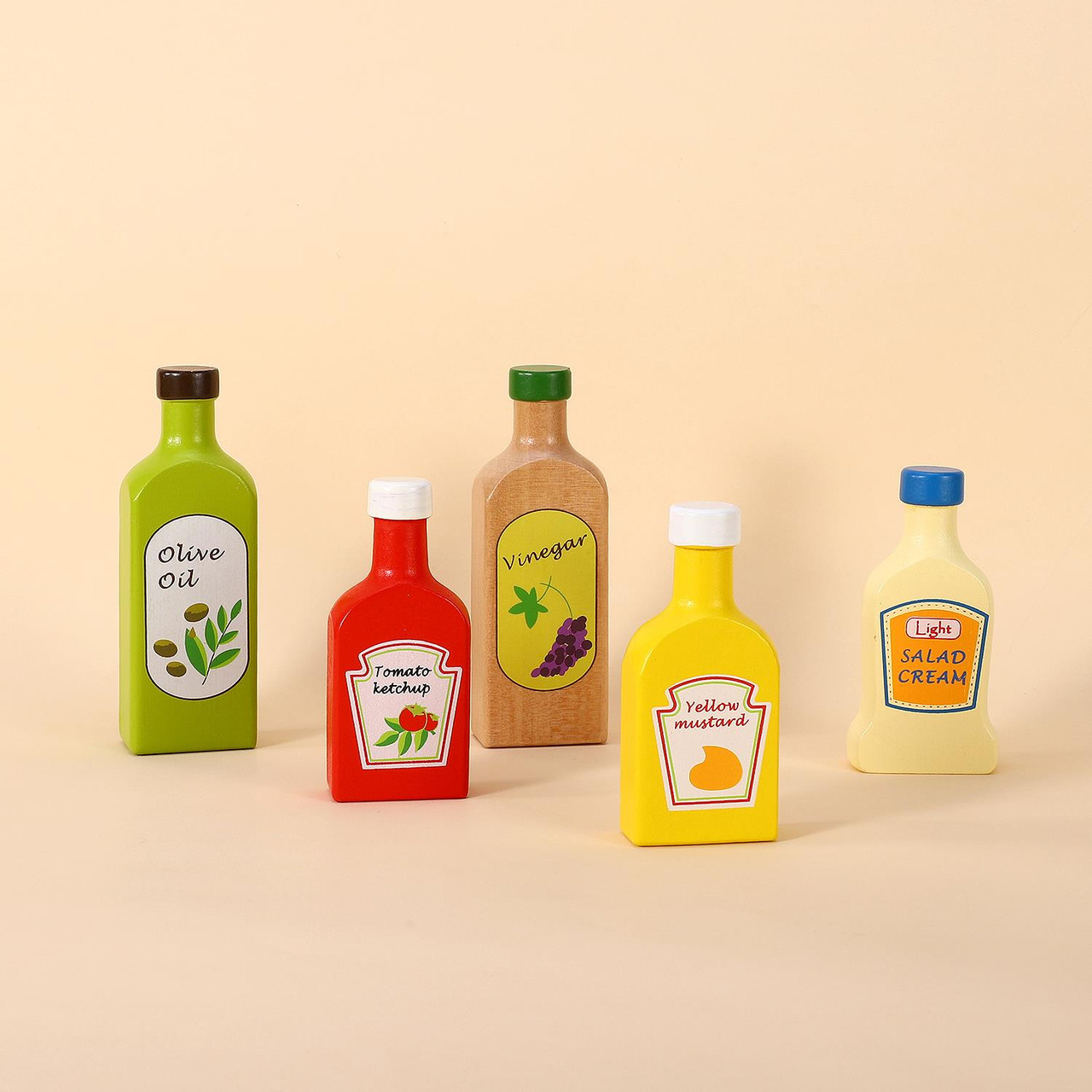 SOKA Wooden Pretend Play Kitchen Food Sauces & Oils Condiments Set ...