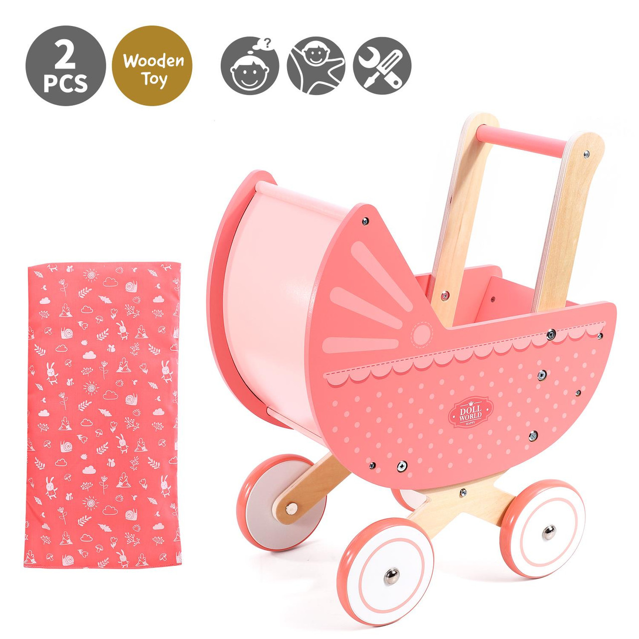 SOKA Doll World Pram Push Along Toy Baby Toddler First Step Activity ...