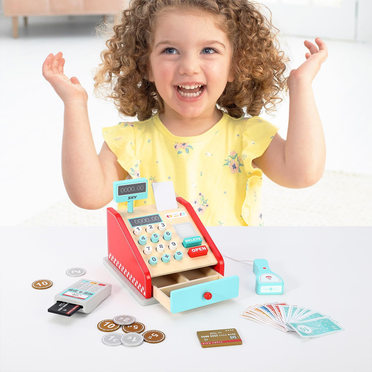 SOKA Cash Register Red and Mint Wooden Classic Cashier Role Play ...