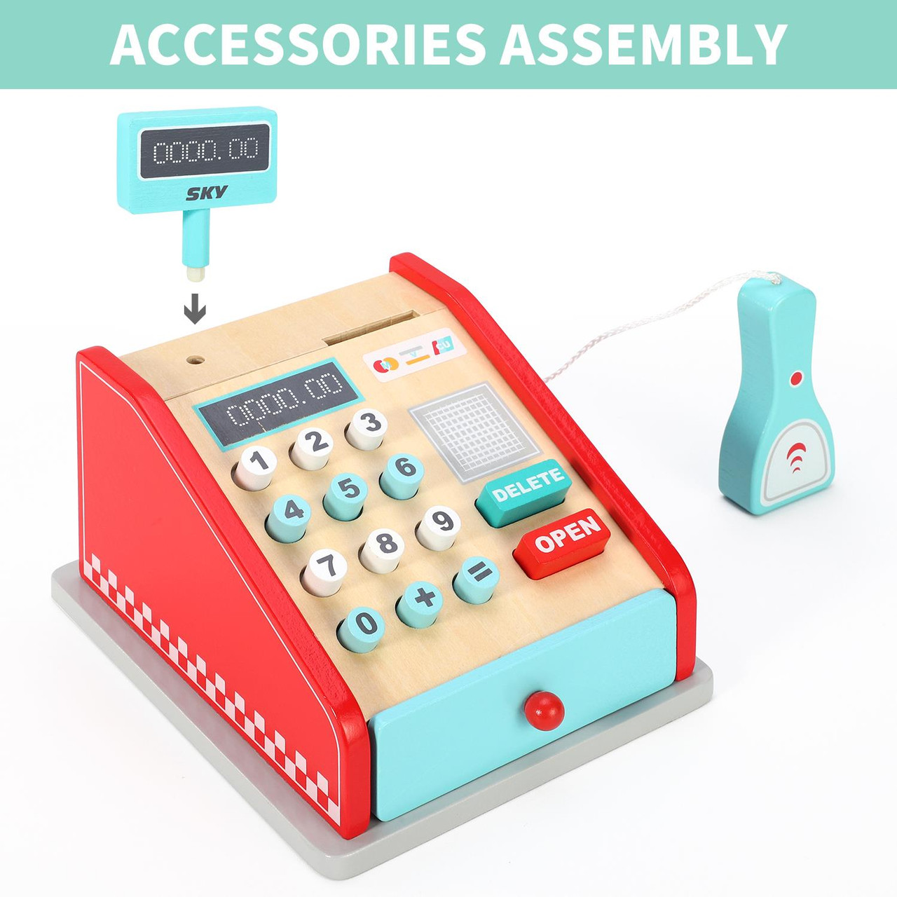 SOKA Cash Register Red and Mint Wooden Classic Cashier Role Play ...