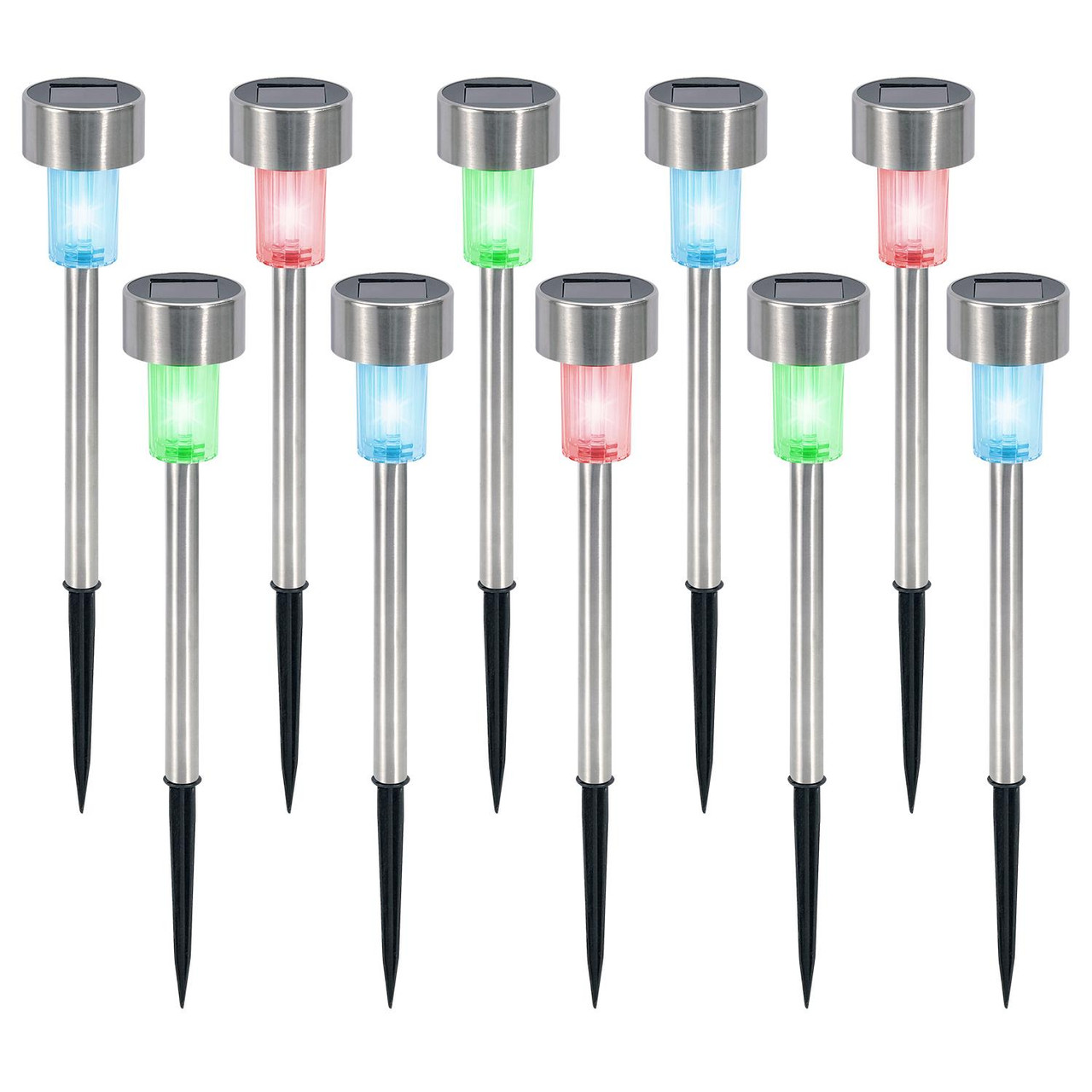 Vinsani Stainless Steel Pack of 10 Solar Powered Stick Post LED Lights ...
