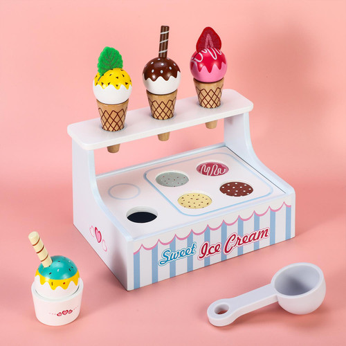 SOKA Mini Ice Cream Shop Pretend Play Toy Set Interactive Role Play Game Early Developmental Playset Kitchen Food Accessories Gift for Kids Children