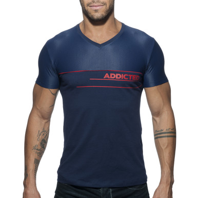 Addicted V-Neck AD Combi Mesh T-Shirt Navy (AD660-09) | Male HQ