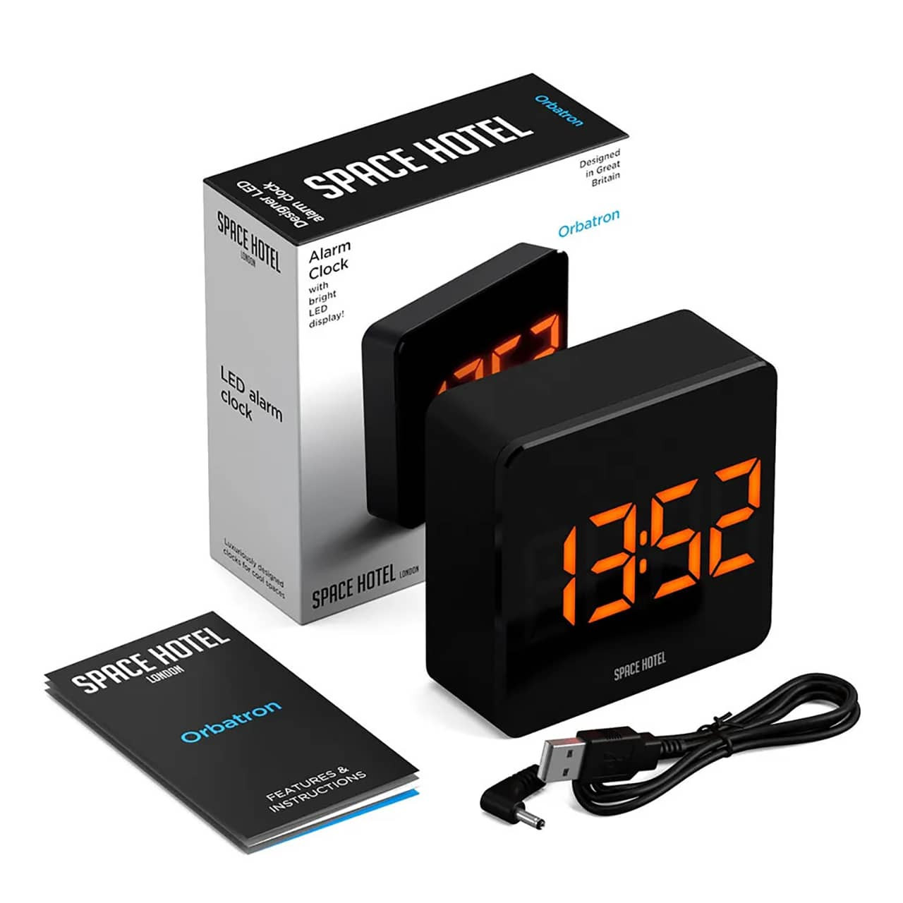 Newgate Orbatron Alarm Clock Black Orange | the design gift shop