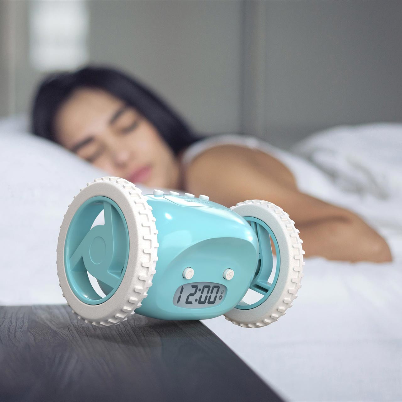 CLOCKY Alarm Clock On Wheels Aqua | the design gift shop