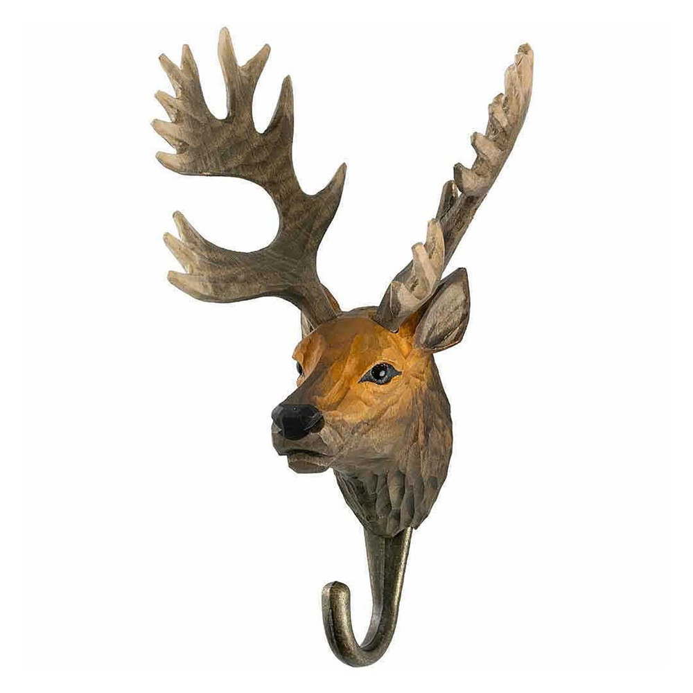 Wildlife Garden Red Deer Hook | Hand-Carved Wood Forest Decor