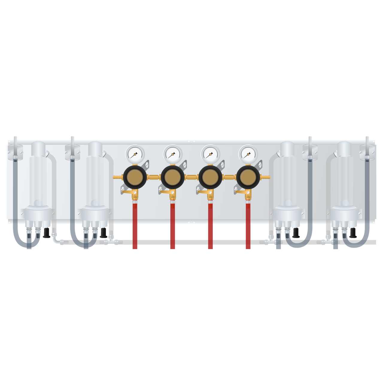 Regulator Panel 20"x 8" | 4 Regulators, 4 FOBs & 3/8" Tubing