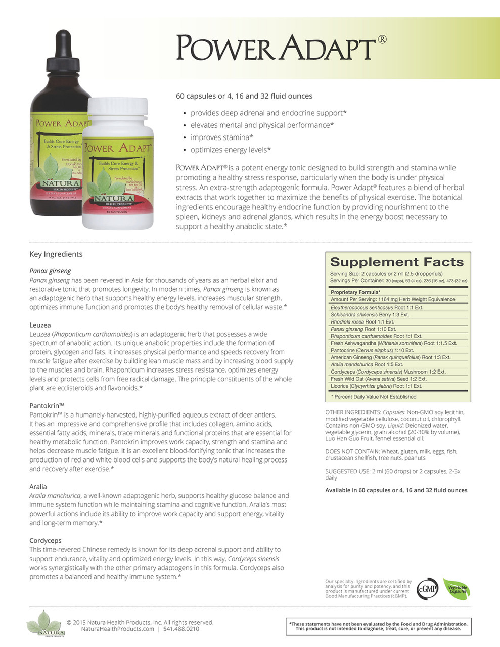 Power Adapt by Natura Health Products: Power Adapt 60 capsules