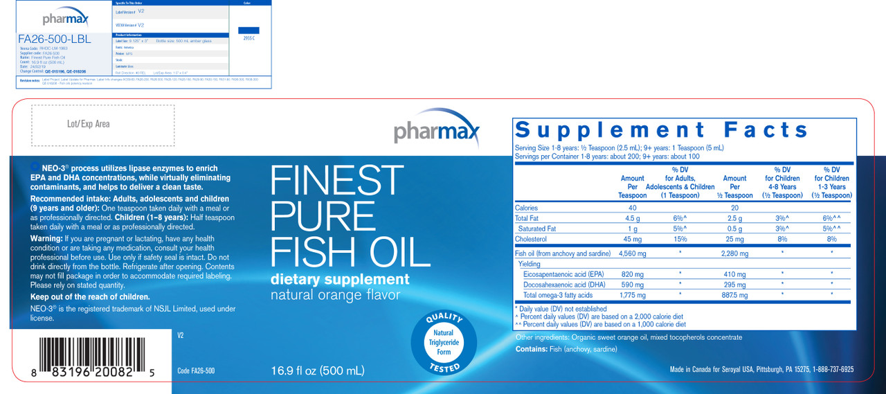 Finest Pure Fish Oil by Pharmax: Finest Pure Fish Oil 500 milliliters