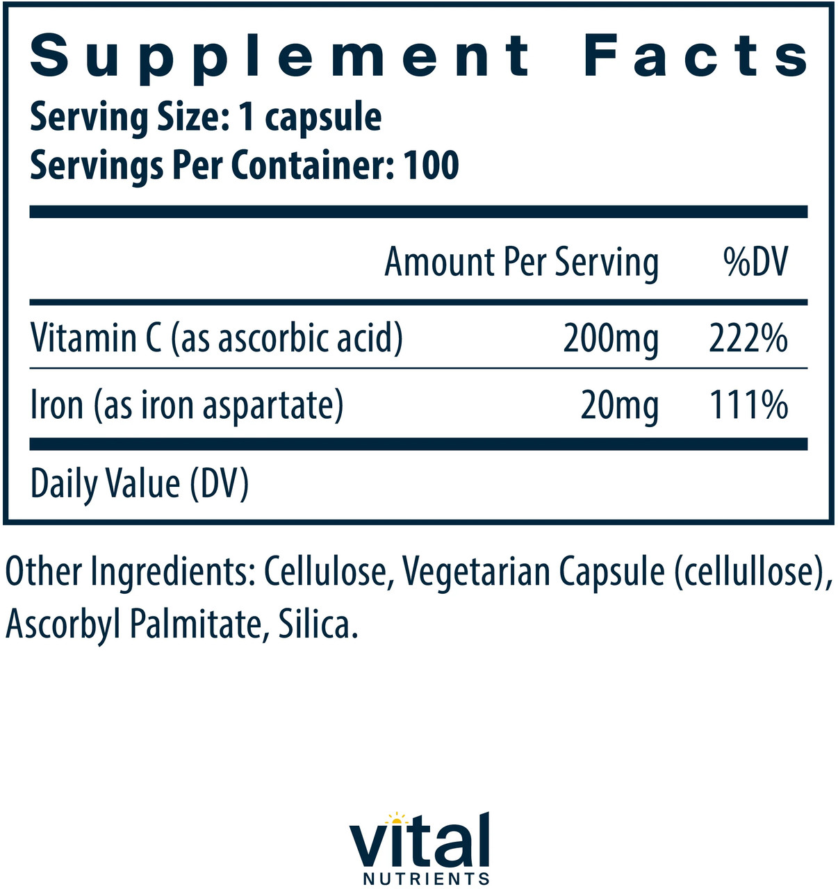 Iron Plus C 100 veggie capsules by Vital Nutrients