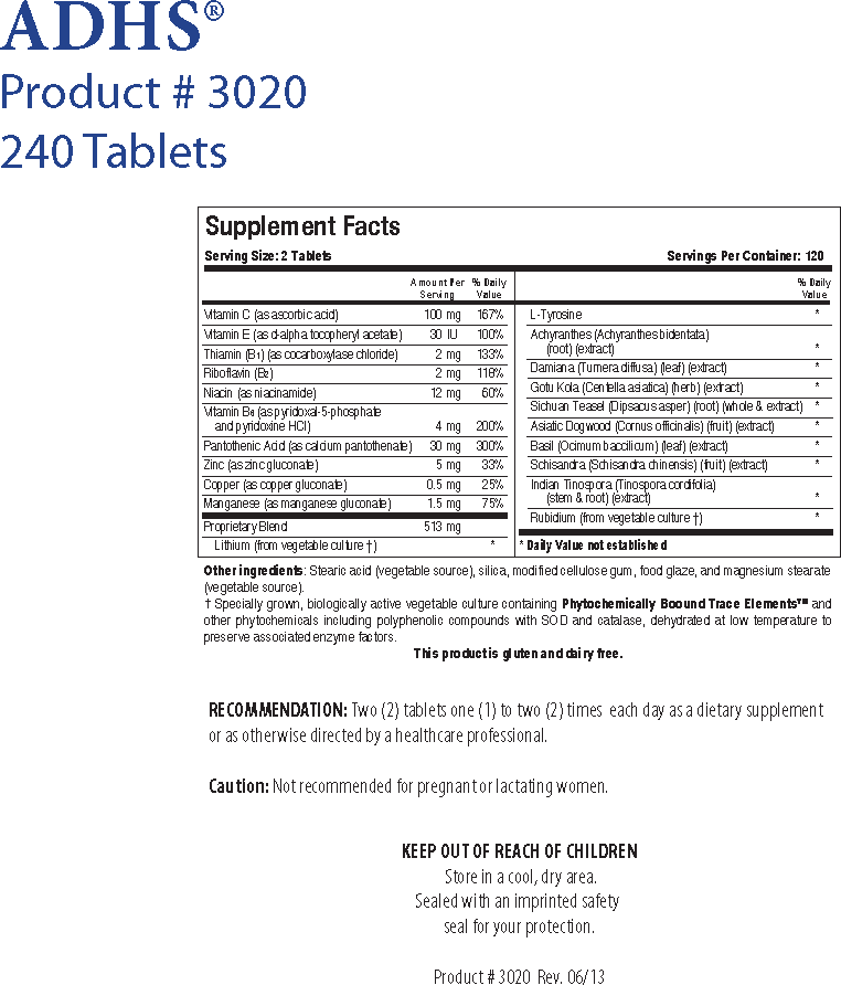 ADHS 240 tablets by Biotics Research