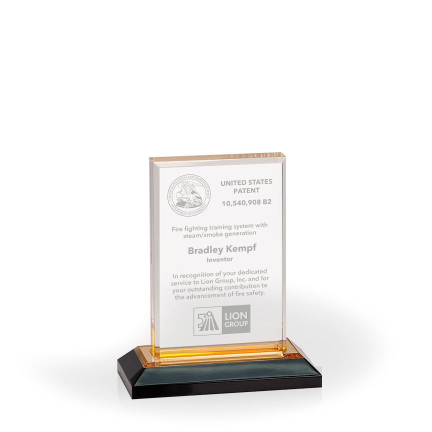 Lucent Gold Acrylic Award | Desktop Recognition | US Patent Certificate