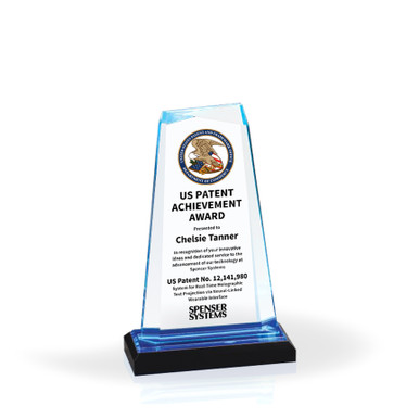 Vivid Blue Acrylic Award | Desktop Recognition | US Patent Certificate