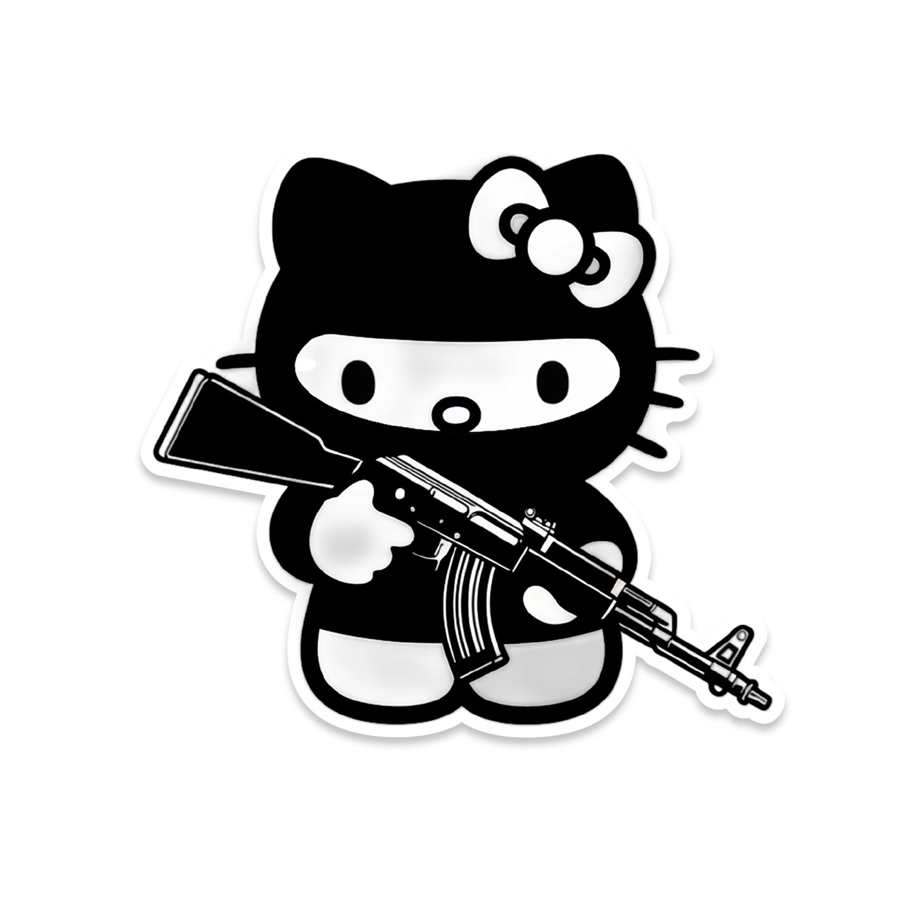 AK-47 Tactical Masked Hello Kitty Sticker | Tactical Parody Vinyl Decal