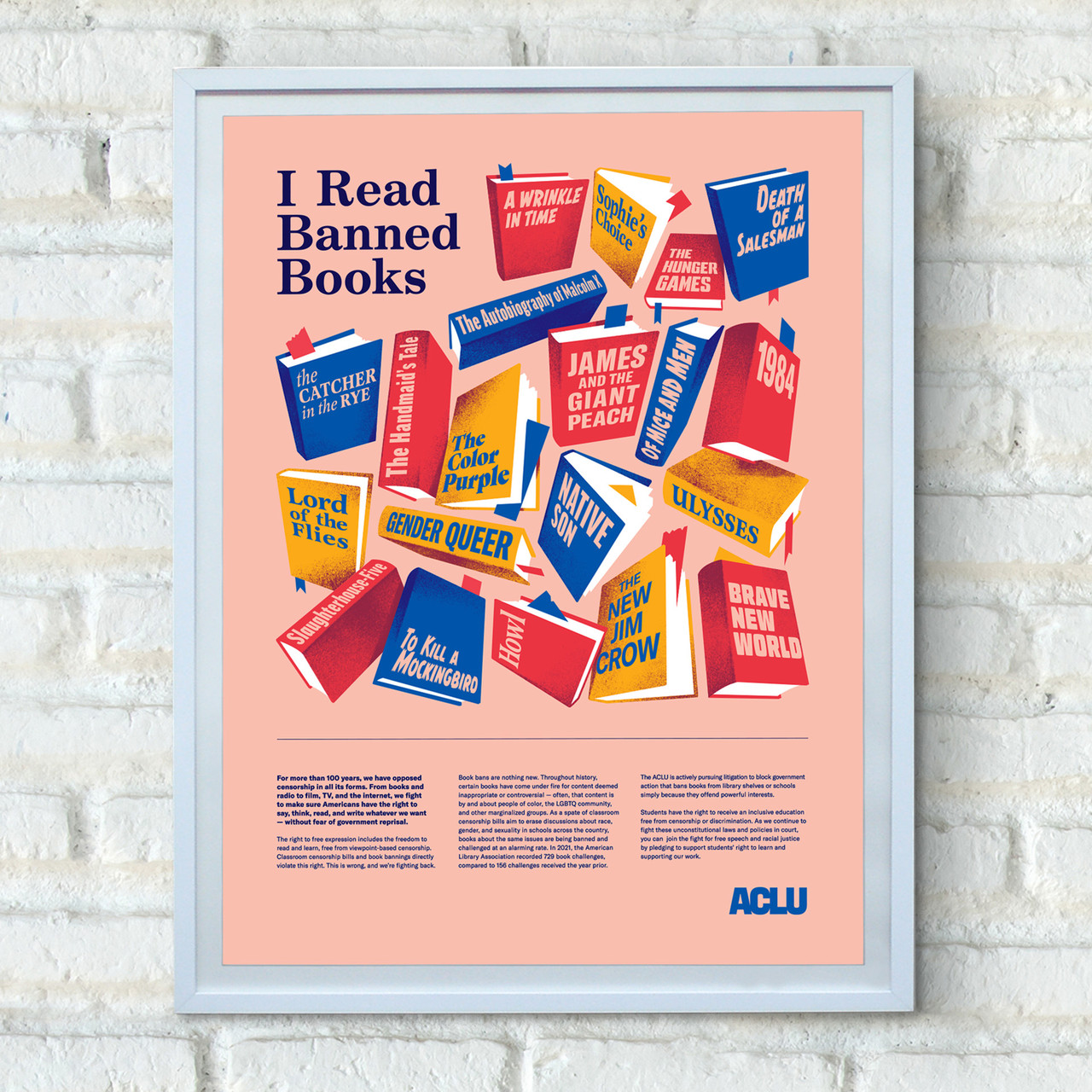 Banned Books Poster - Pink 18"x24" - ACLU
