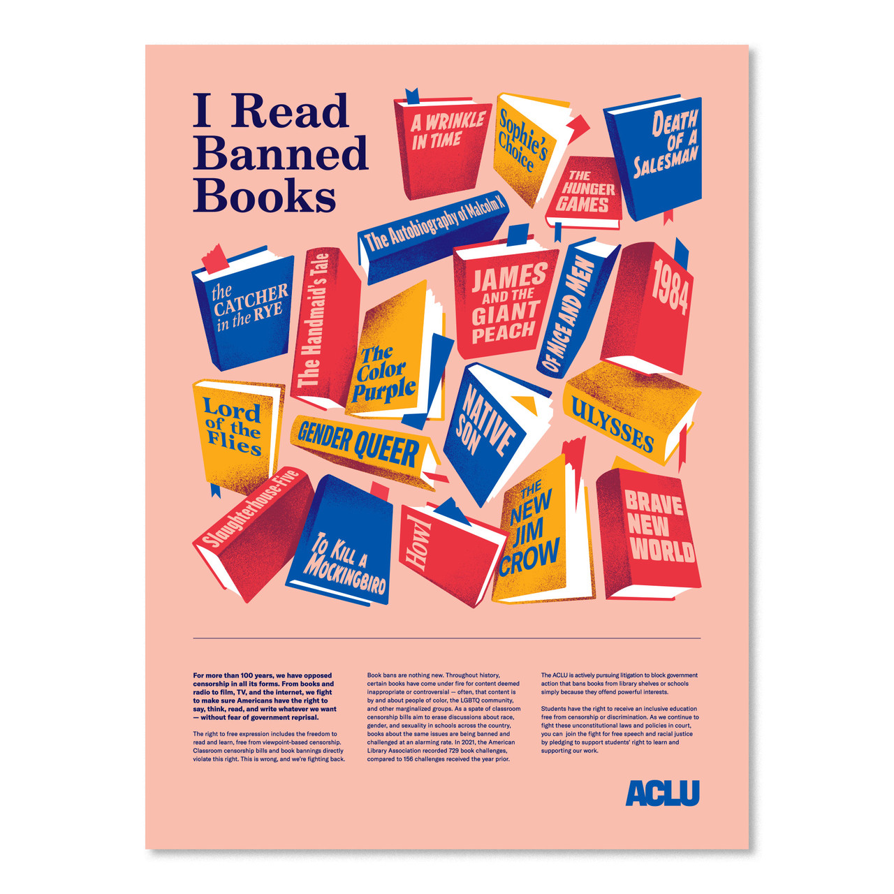 Banned Books Poster - Pink 18"x24" - ACLU