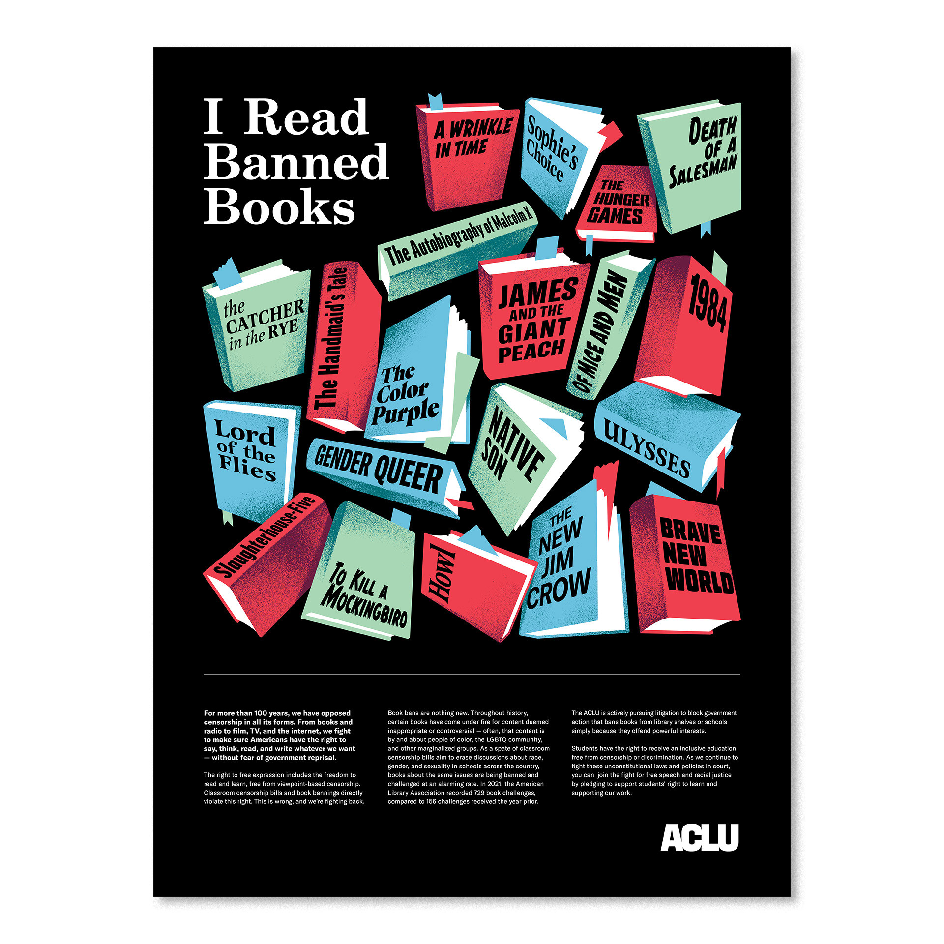 Banned Books Poster - Pink 18"x24" - ACLU