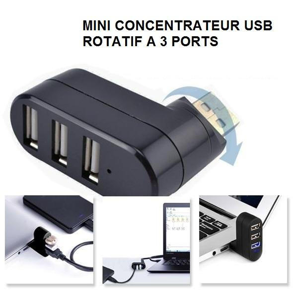Mini Multi-ports USB Rotatif à 3 Ports