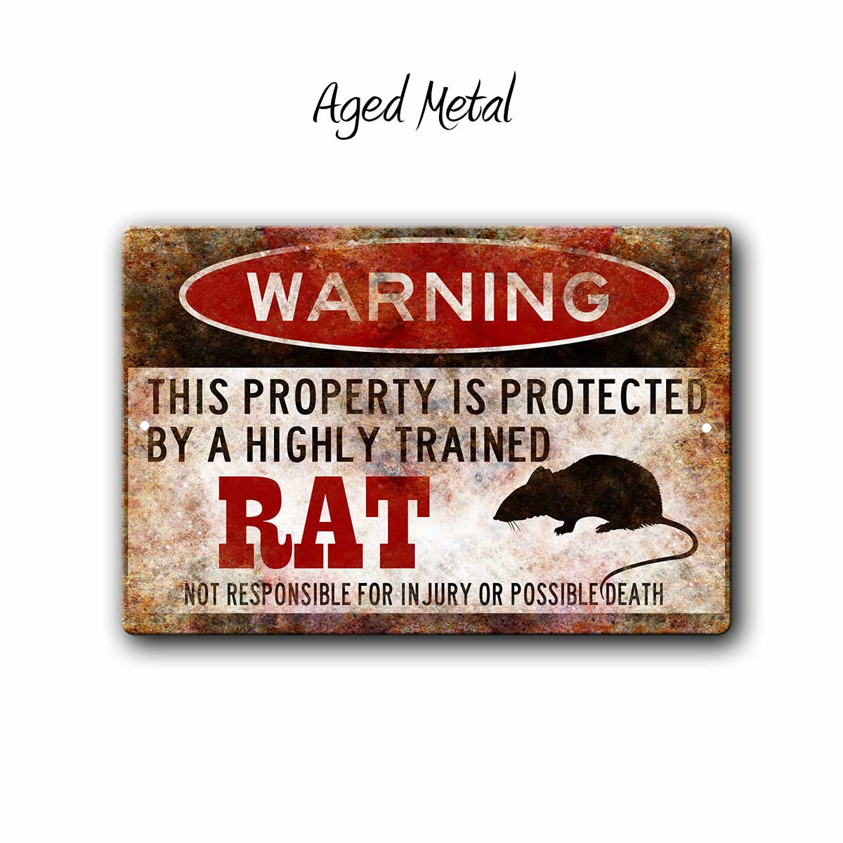 Rat Warning Sign, Aluminum Metal Sign | Blue Fox Gifts