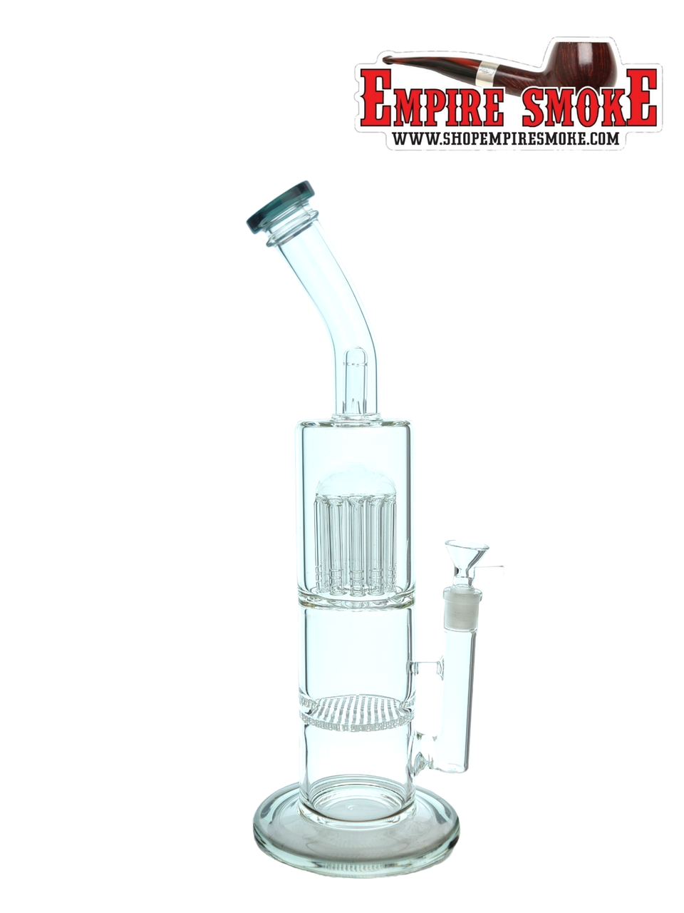 14" Bent Neck Double Perc Water Pipe Black - Empire Smoke