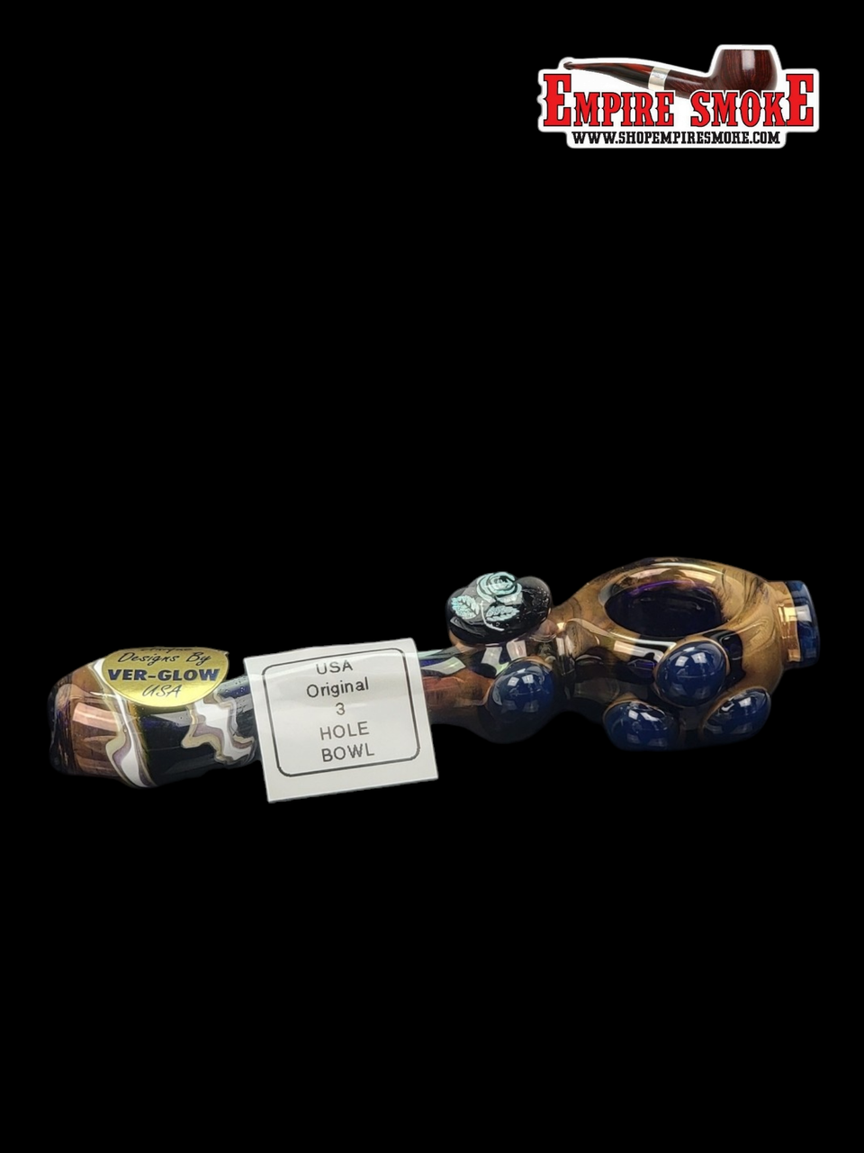 \Ver-Glow Glass- 3 Hole Pipe Full Color W/Millie Rose - Empire Smoke