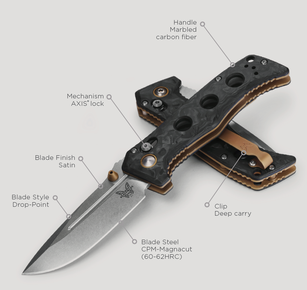 Benchmade 273-03 Mini Adamas - 3.25" Plain Edge CPM-Magnacut Drop Point ...