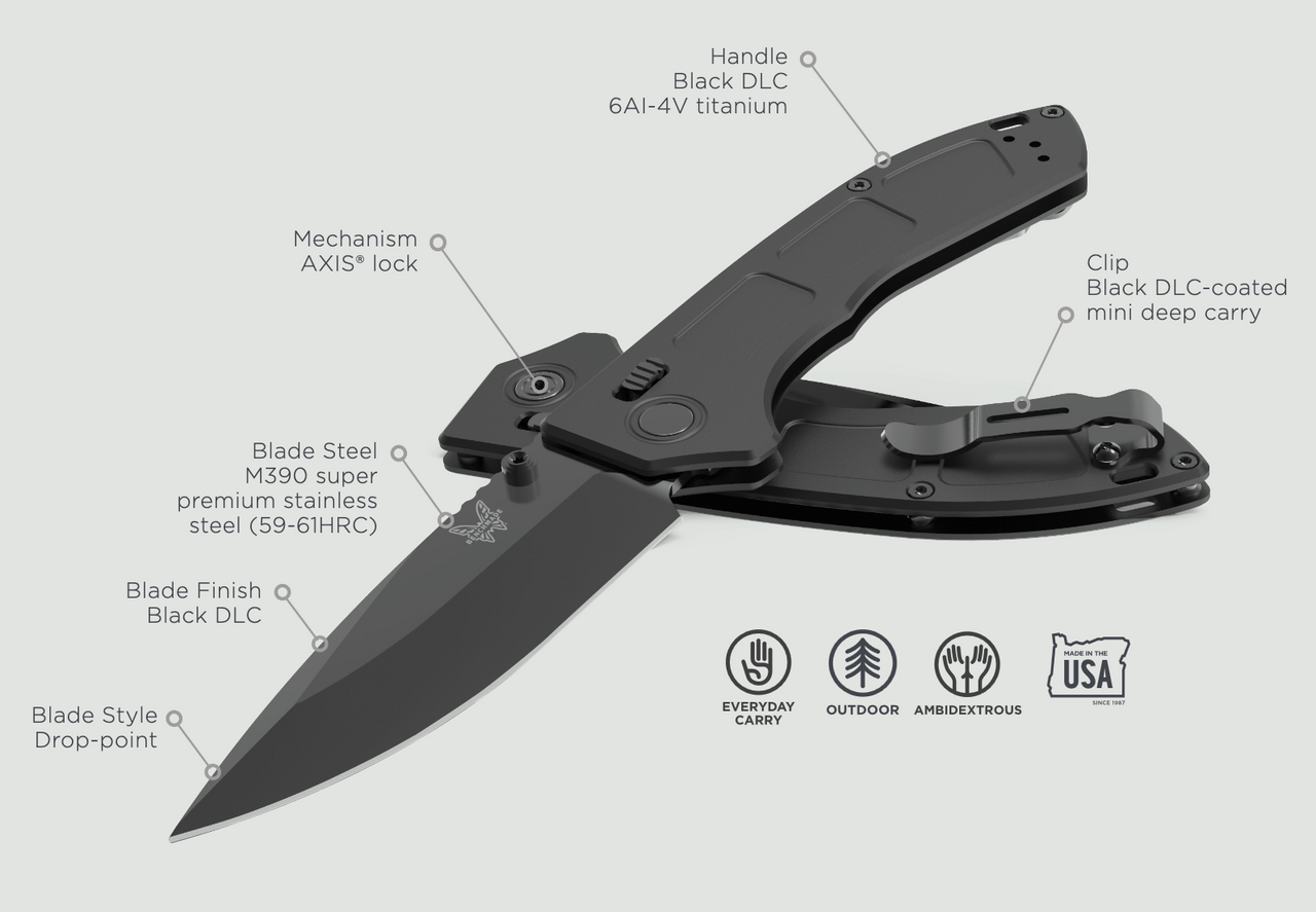 Benchmade 748BK-01 Narrows AXIS Lock - 3.43" DLC Finish M390 Drop Point ...