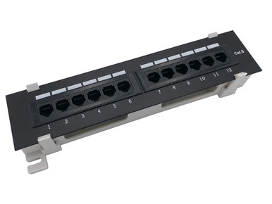 12 Port Cat6 Vertical Patch Panel - 110 RJ45, 568A/568B, with Bracket