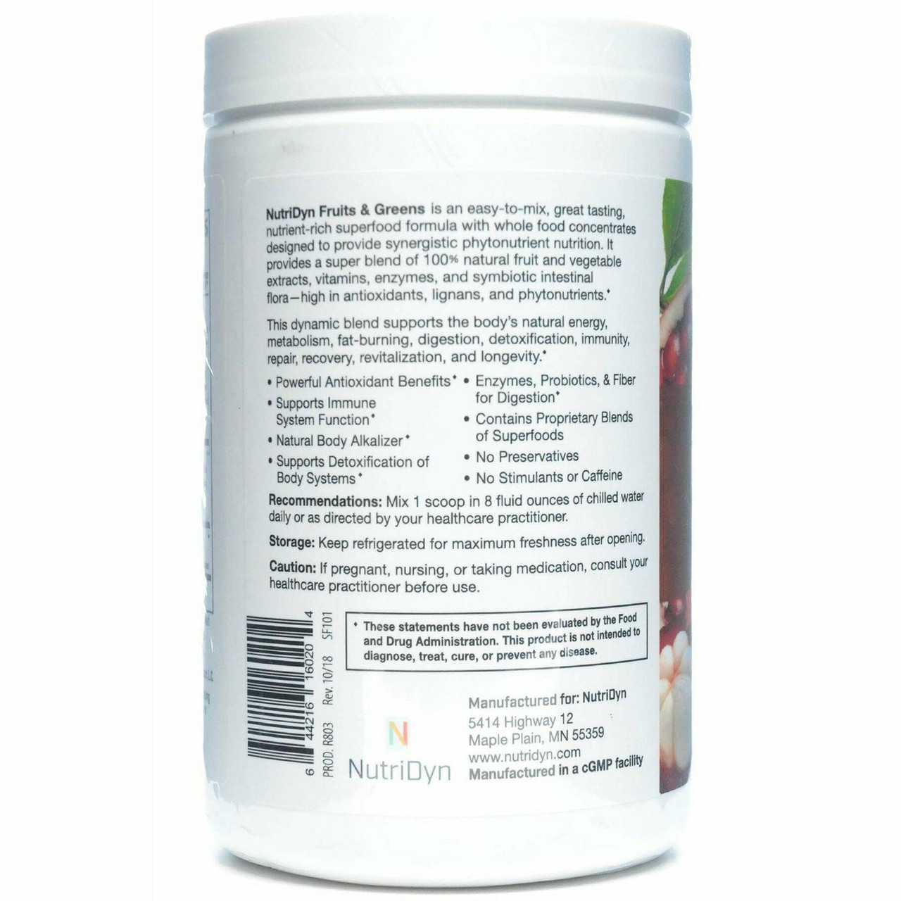 Fruits & Greens Chocolate With Monk Fruit 10.48 oz by Nutri-Dyn - Clinical Nutrition Centers