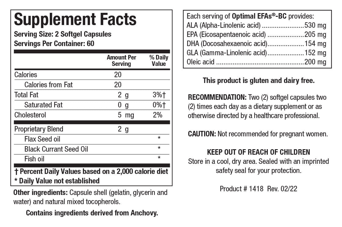Optimal EFAs - BC by Biotics Research 120 softgel capsules