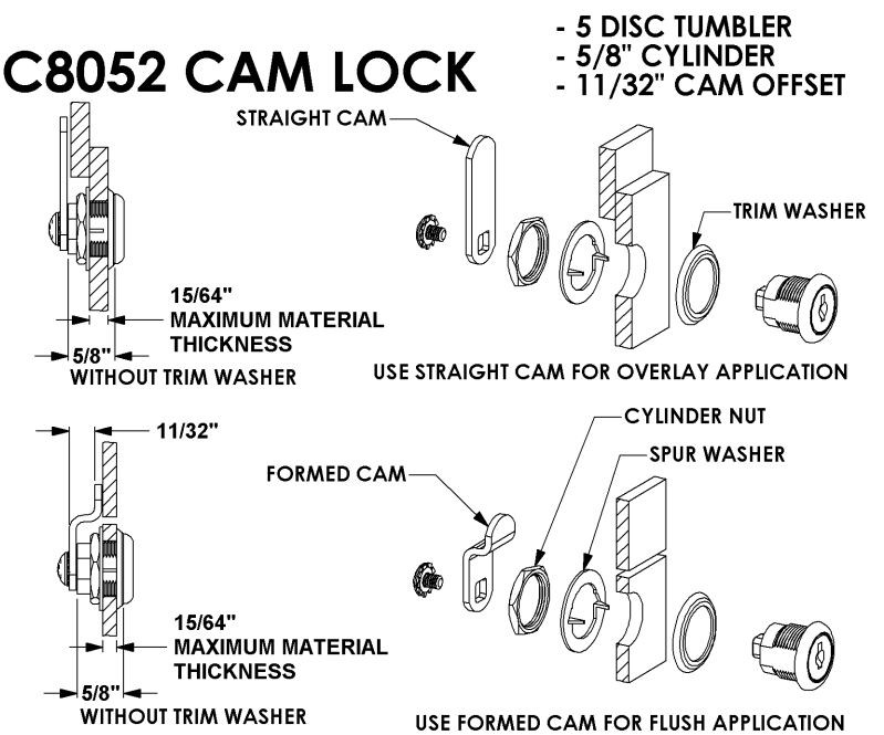 Compx National C8052-C415A-14A 5/8" Cam Lock, Keyed Alike C415A Nickel ...