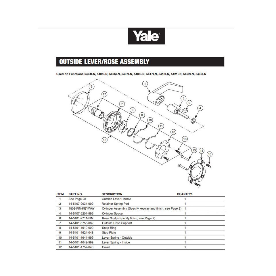 Yale 14-5401-1077-999 Return Spring for 5400LN Lever