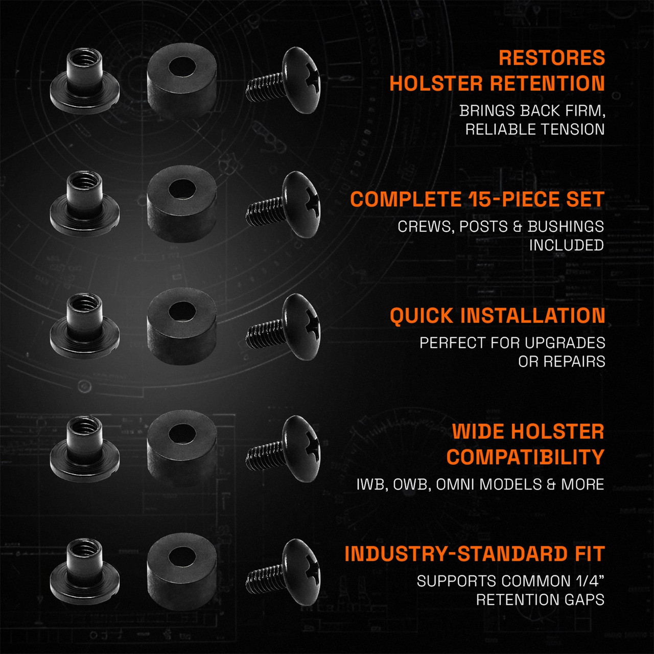 GRITR Holster Retention Hardware Kit, 15-Pieces