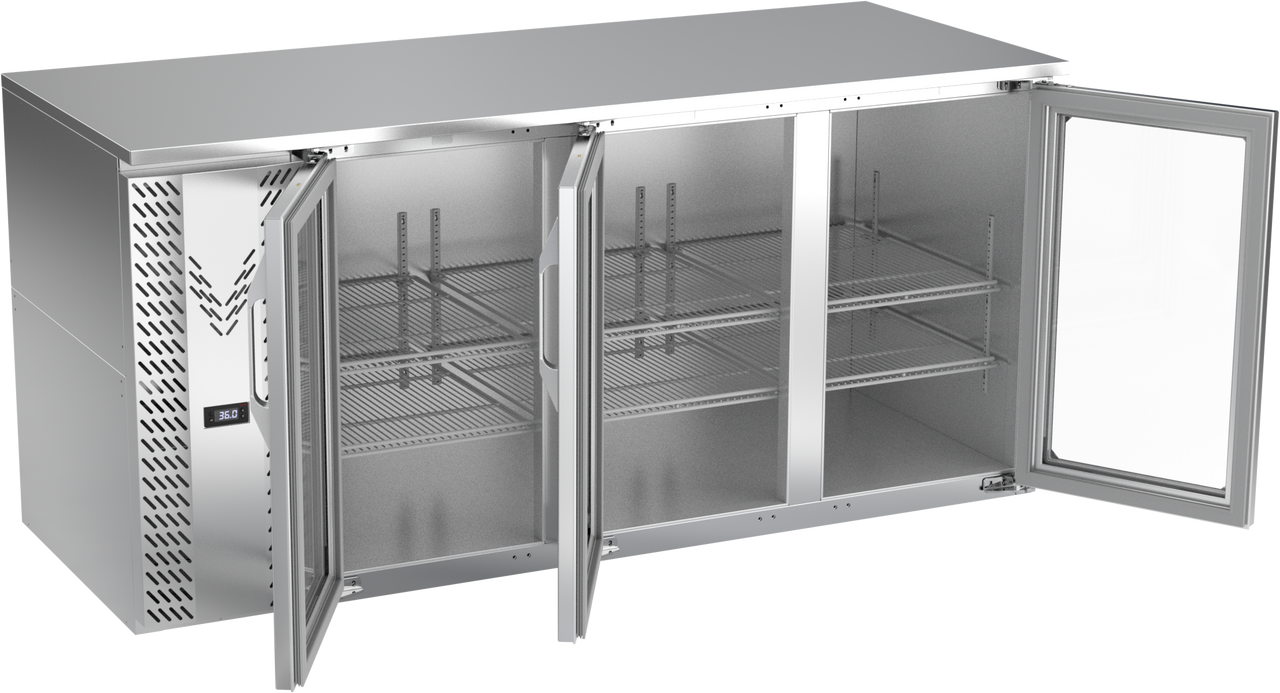VBB72HC-FG-PT-S | 72" Glass Doors Food Rated Back Bar in Stainless ...