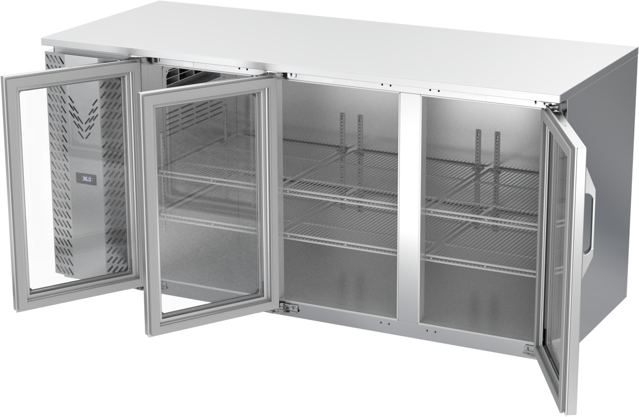 VBB72HC-FG-PT-S | 72" Glass Doors Food Rated Back Bar in Stainless ...