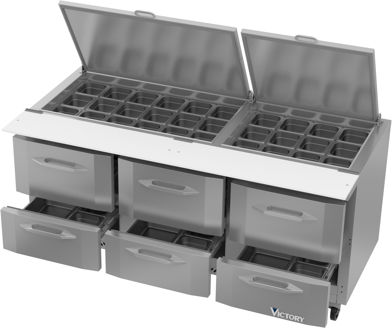 VSPD72HC-30B-6 | 72" Sandwich Prep Table with Mega Top | Victory Refrigeration