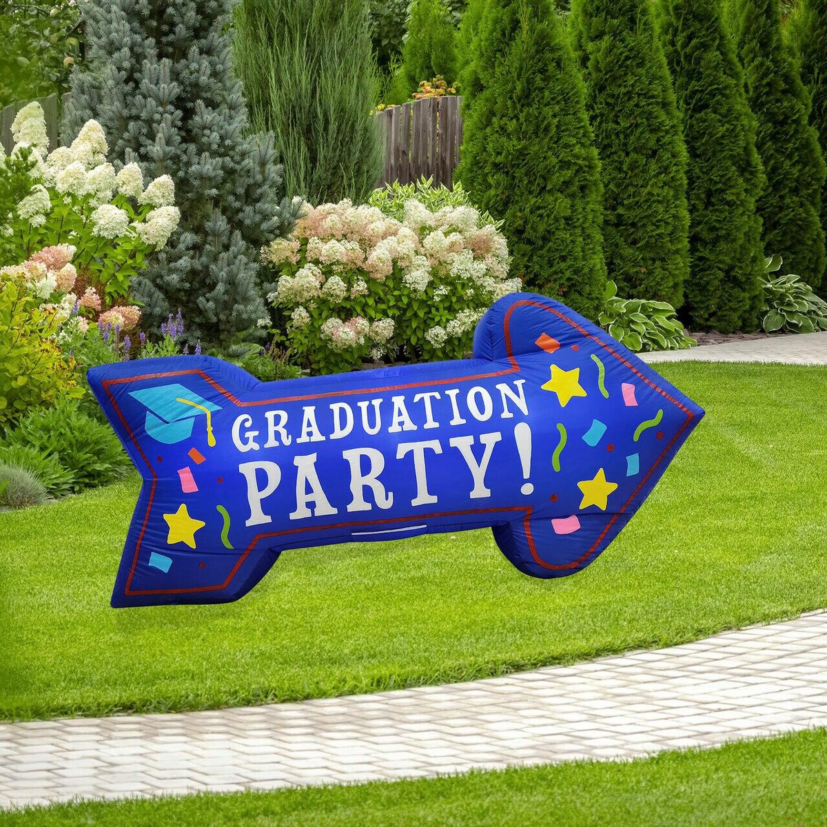 8-Ft. Wide Graduation Party Arrow, Outdoor Blow Up Inflatable with Lights
