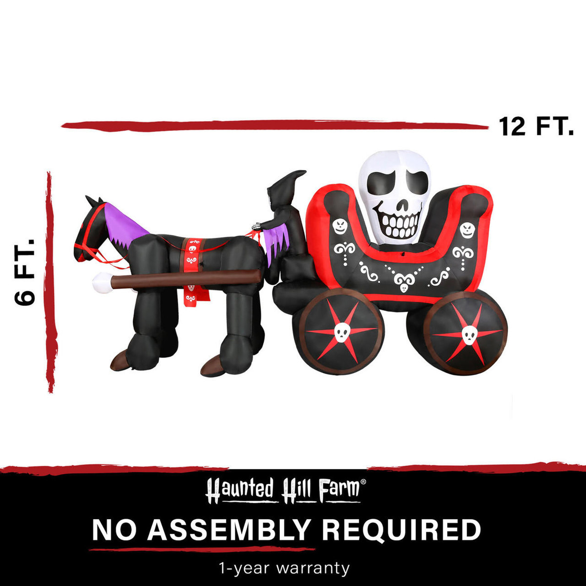 Haunted Hill Farm 6-Ft.Tall Pre-Lit Inflatable Skull Carriage ...