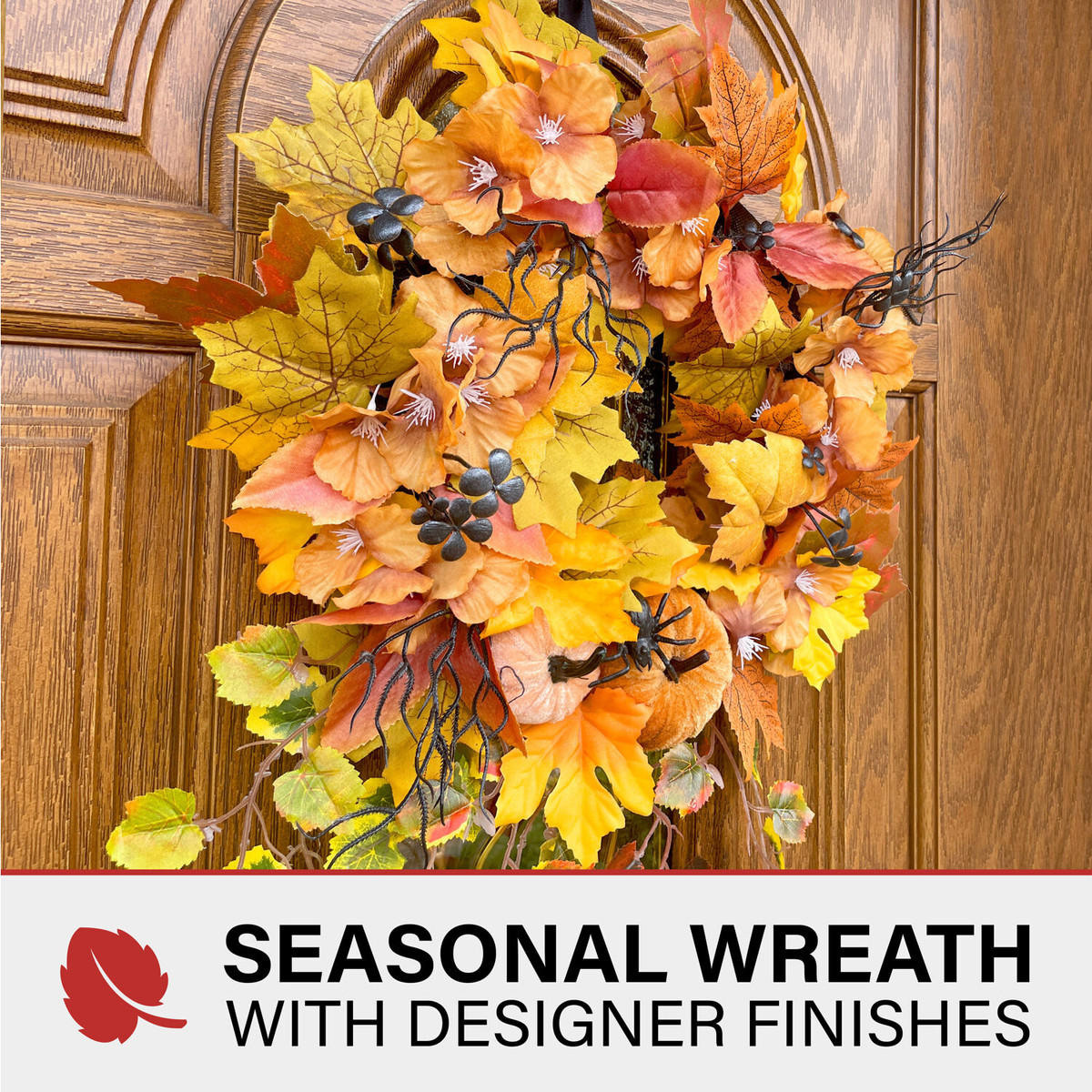 Haunted Hill Farm Festive Harvest Wreath with Fall Leaves, Mini ...