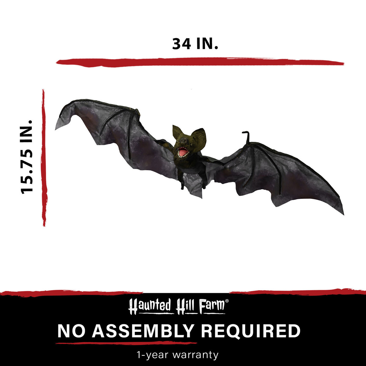 Haunted Hill Farm 34-In Wide BAX the Animated Hanging Bat w/ Flapping ...