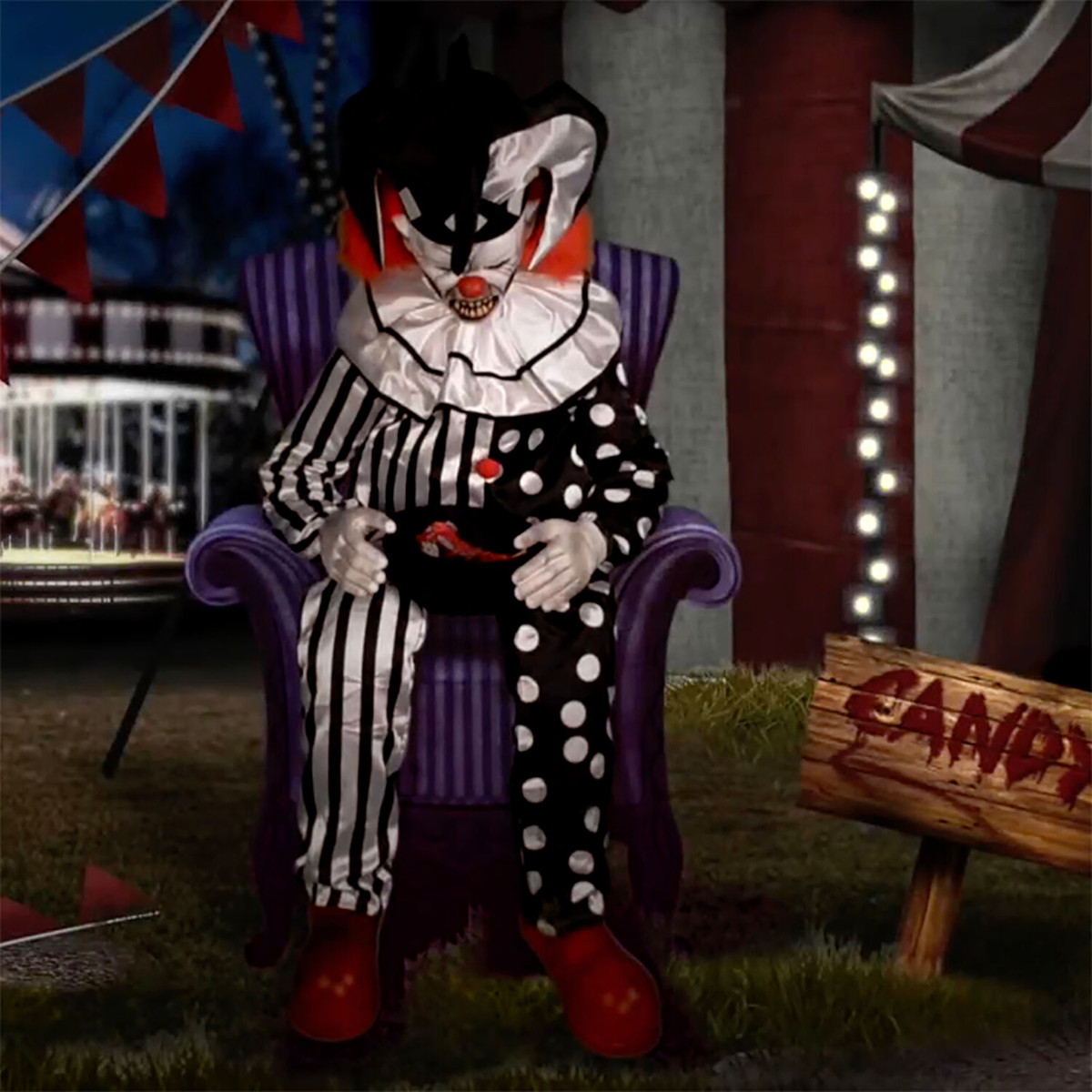 Haunted Hill Farm Motion-Activated Sitting Scare Clown by Tekky ...