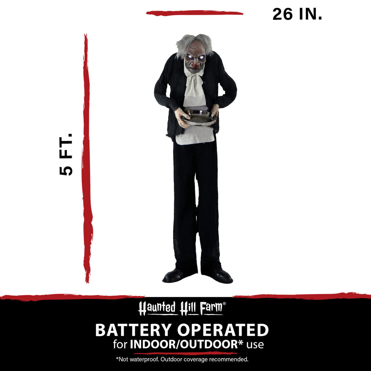 Haunted Hill Farm 5-Ft. Edwin the Animatronic Zombie Butler Holding a ...