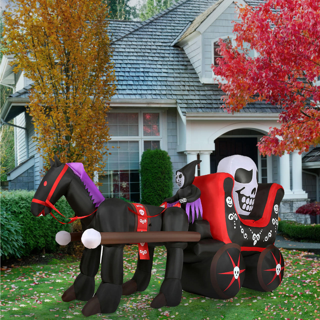 Haunted Hill Farm 6-Ft.Tall Pre-Lit Inflatable Skull Carriage ...