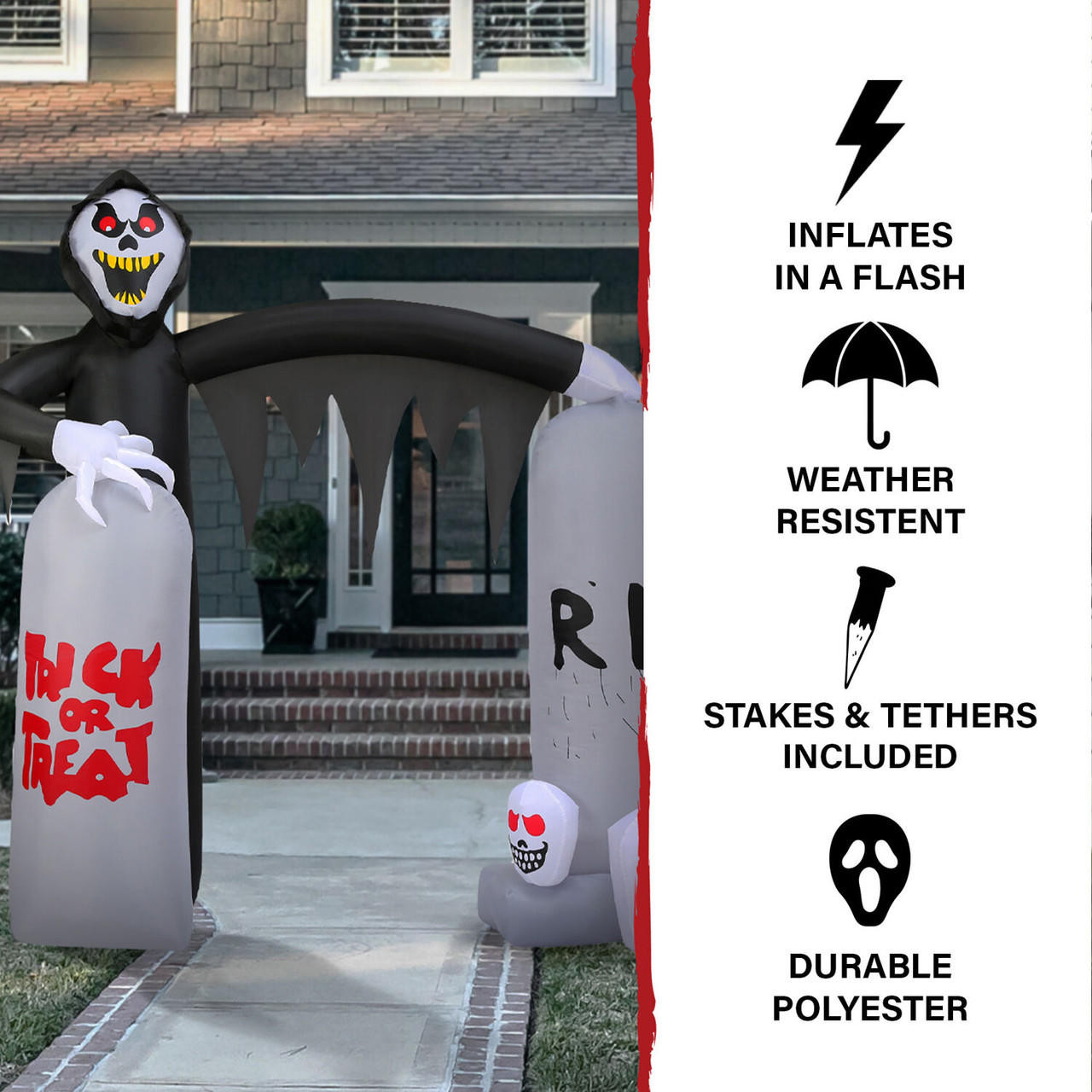 Haunted Hill Farm 8-Ft. Pre-Lit Inflatable Grim Reaper Tombstone Arch ...