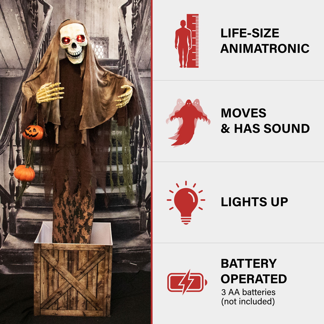 Haunted Hill Farm Morel the Animatronic Skeleton in a Box with Movement ...