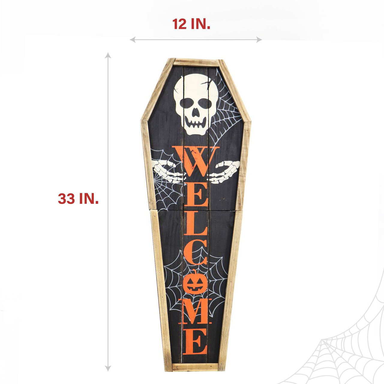 Haunted Hill Farm 33-In. Wood Coffin Welcome Sign with Folding Storage ...